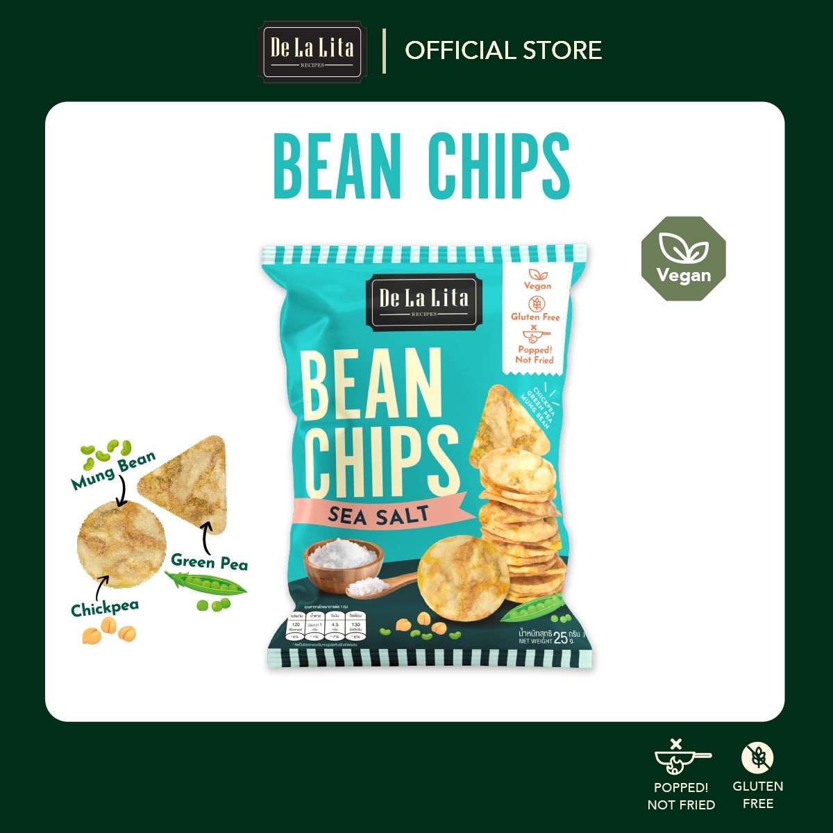 De La Lita Bean Chips 25 g : Sea Salt